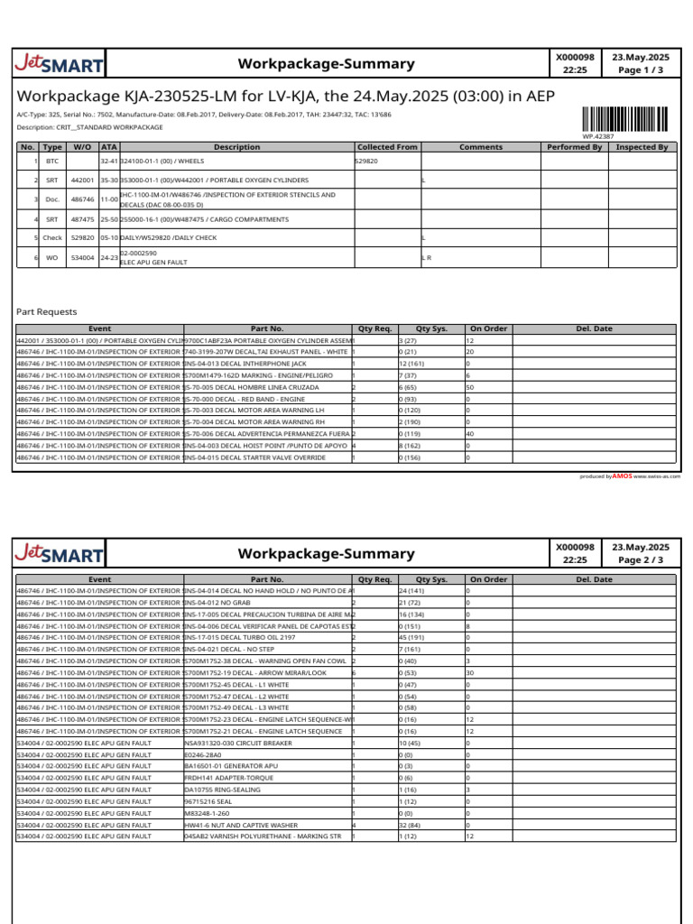 Workpackage Summary 2 For KJA 230525 LM 04252223052025 | PDF | Oxygen | Pressure