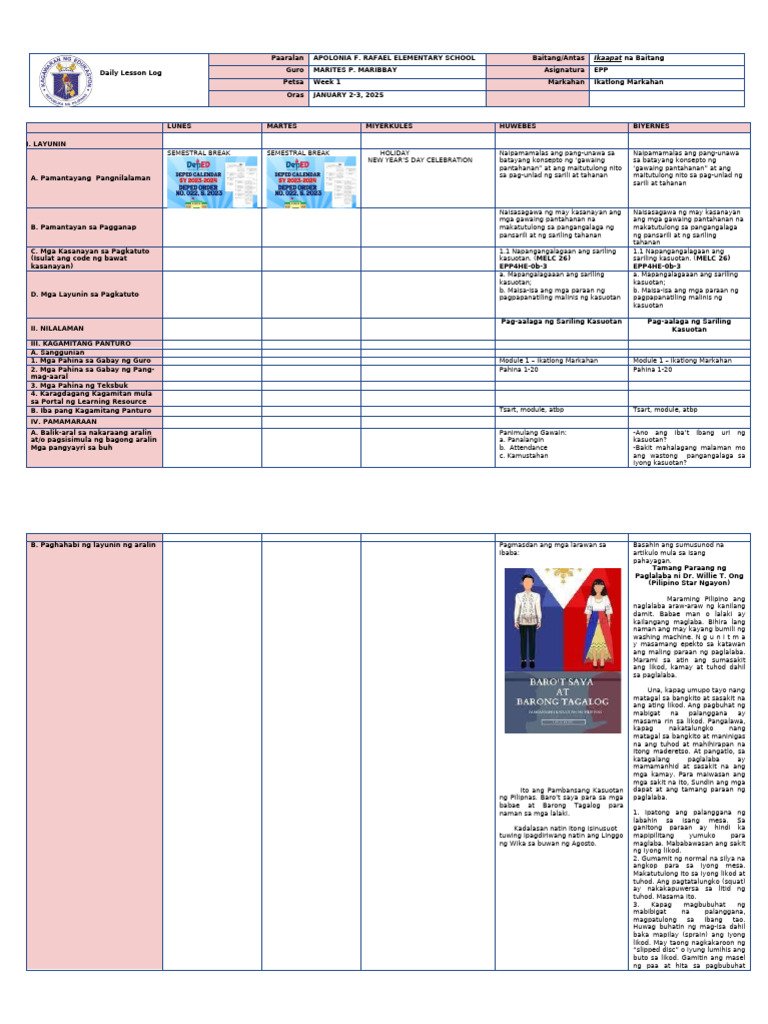 Epp 4 Q3 W1 DLL | PDF