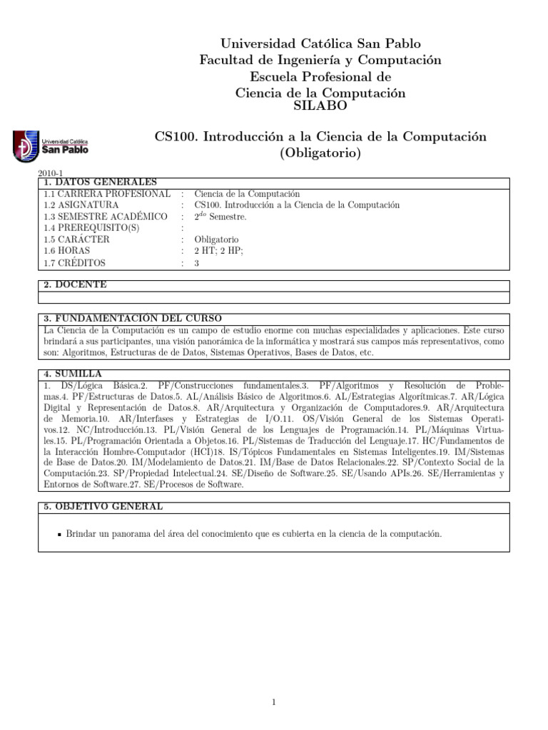 Silabo CC | PDF | Lenguaje de programación | Algoritmos