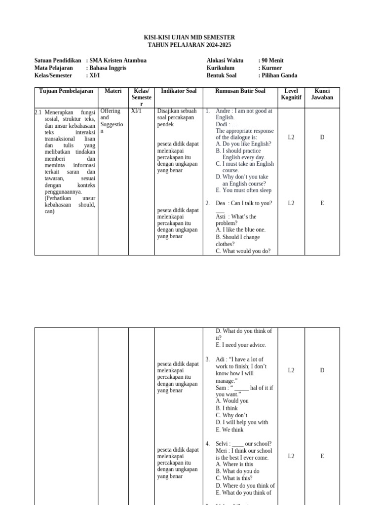 Kisi-Kisi Soal Kls Xi Bing Umum | PDF | Formaldehyde