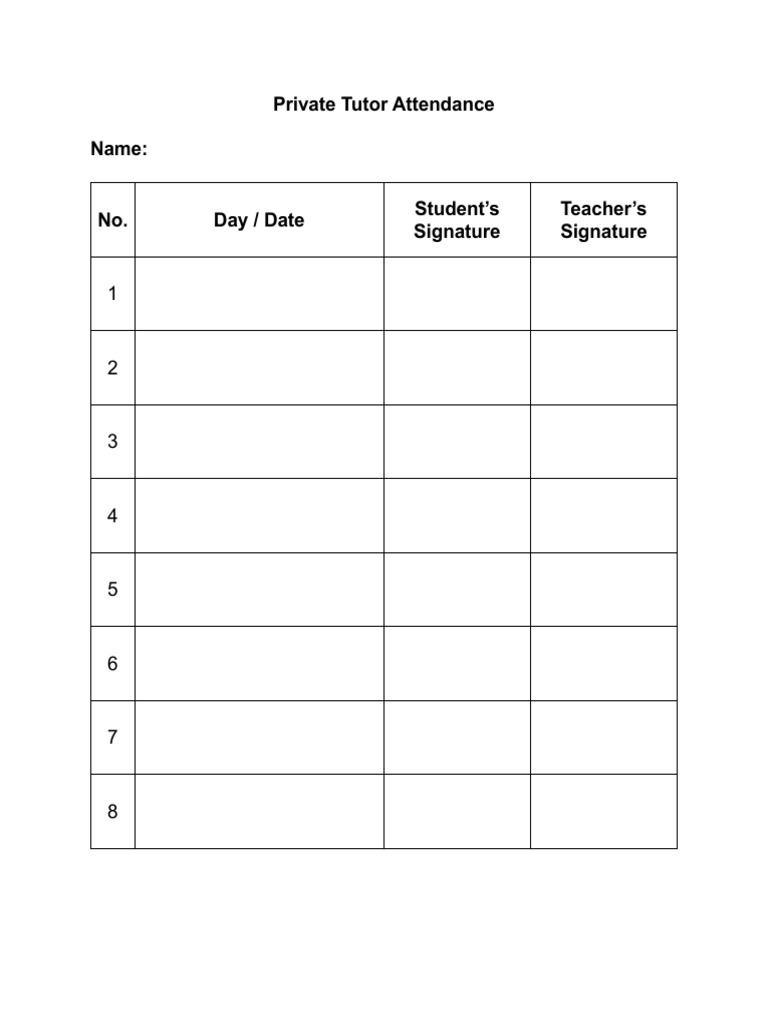 Private Tutor Attendance | PDF