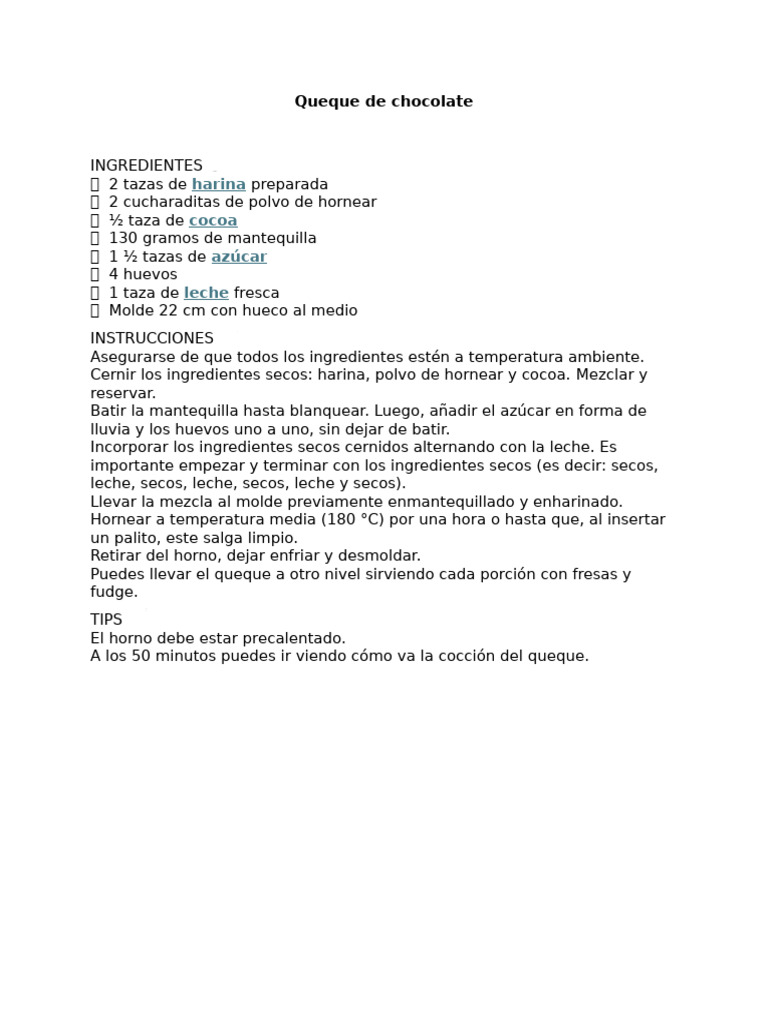 Queque de Chocolate | PDF