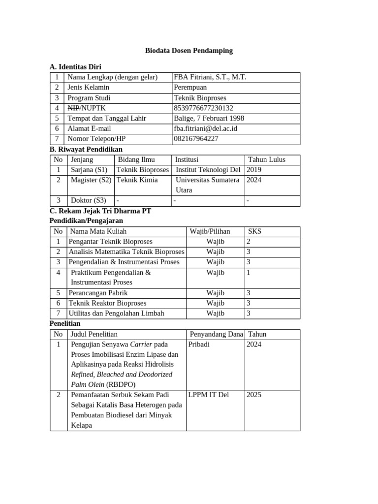 Biodata Dosen Pendamping Pkm-1 | PDF