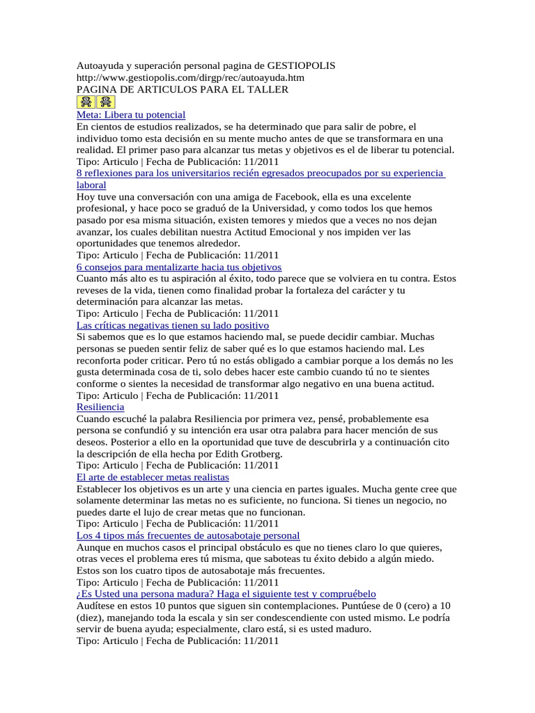 Autoayuda y Superación Personal Pagina de GESTIOPOLIS | PDF ...