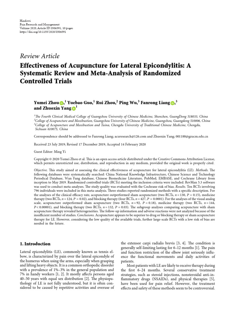 Effectiveness of Acupuncture For Lateral Epicondylitis | PDF ...