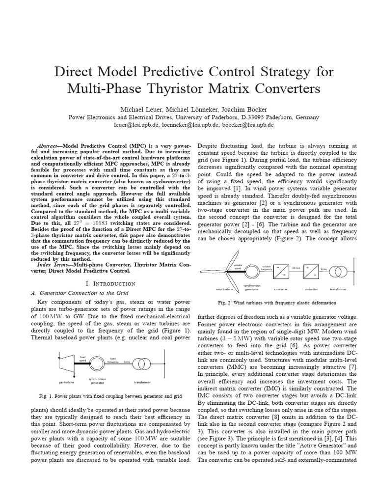Direct Model Predictive Control Strategy For Multi-Phase Thyristor Matrix Converters | PDF ...