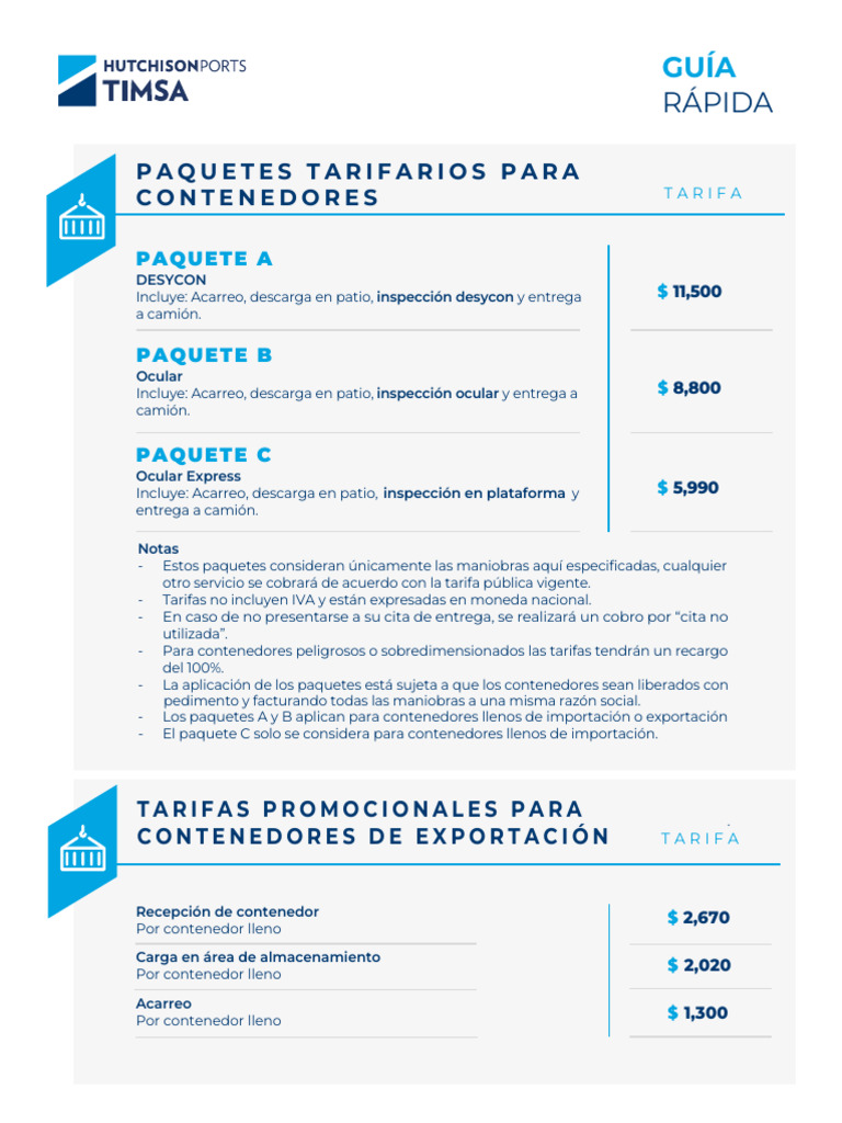 Tarifas TIMSA Manzanillo 2025 | PDF | Envío