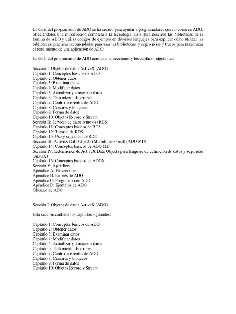 Ado Pdf Active X Data Objects Servidor Sql De Microsoft