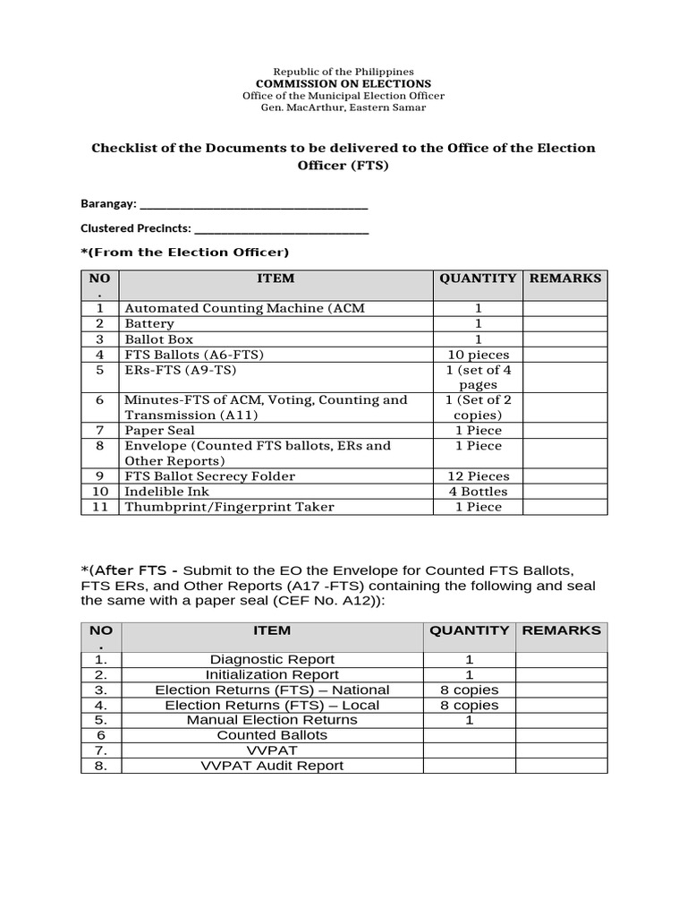 Checklist of The Documents FTS 2025 | PDF