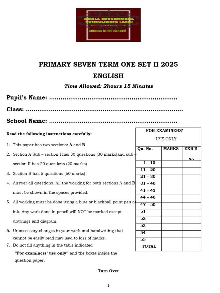 English Aec Set Two Term One 2025 | PDF | Payments
