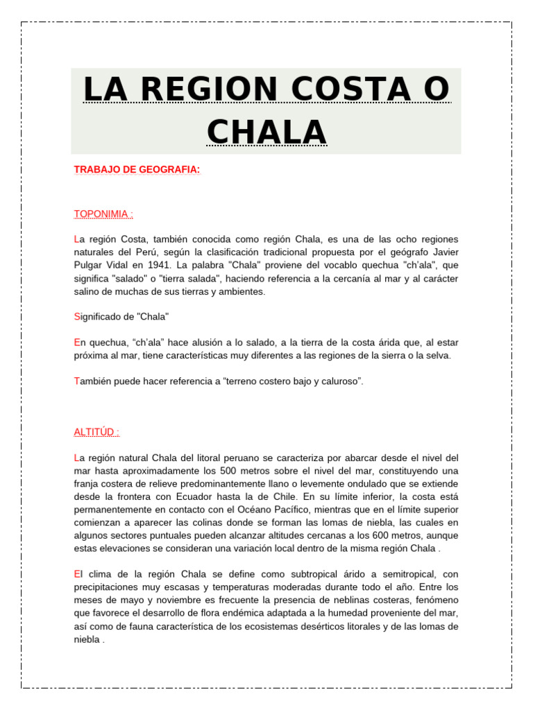 La Region Costa o Chala | PDF | Ciencias de la Tierra
