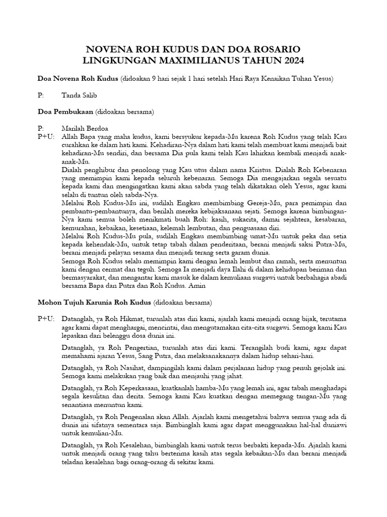 Urutan Novena Roh Kudus Dan Doa Rosario | PDF