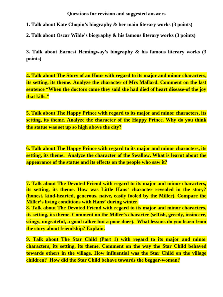 Questions & Answers (Fixed) - Questions | PDF | The Happy Prince And ...