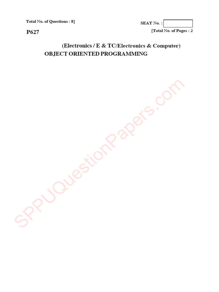 Be - Electronics and Telecommunication Engineering - Semester 4 - 2022 - May - Object Oriented ...