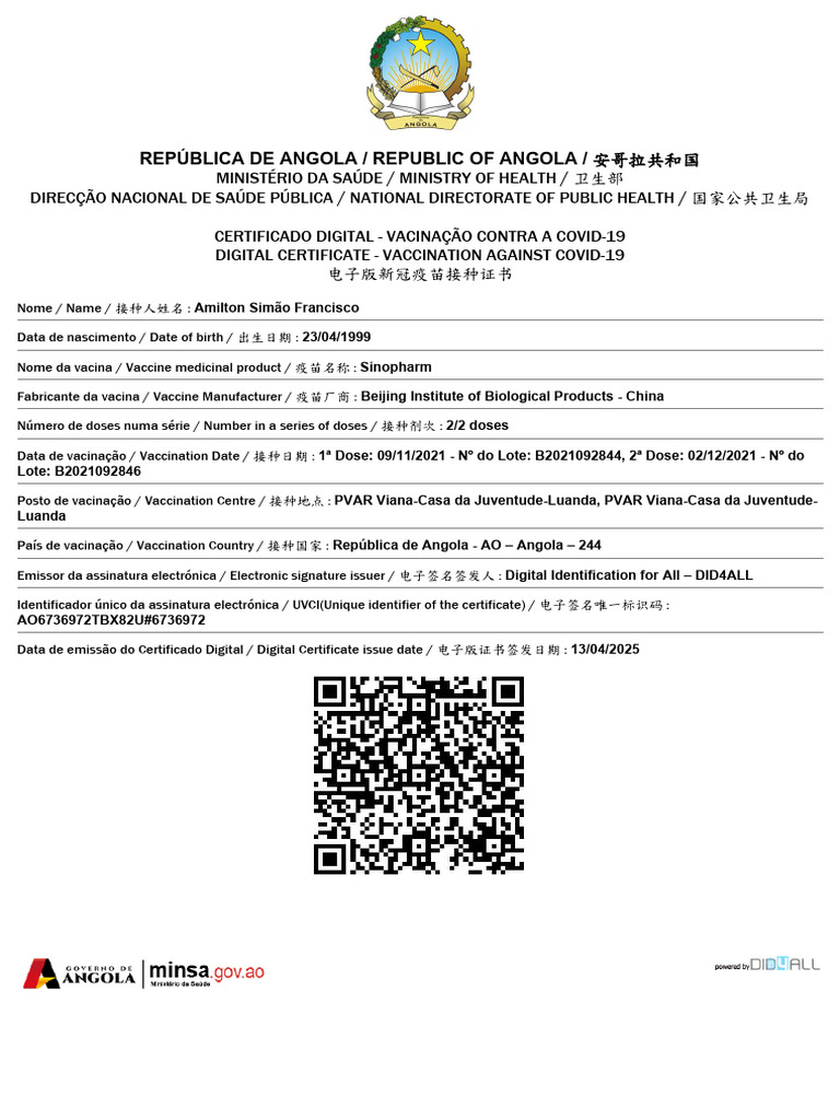 Certificado Covid-19 6736972TBX82U | PDF