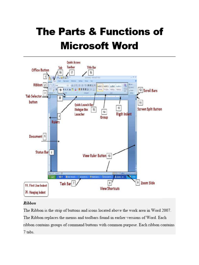 Microsoft Word Interface Parts Explained | PDF | Microsoft Word | Computing