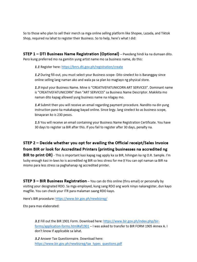 BIR DTI Application Process | PDF