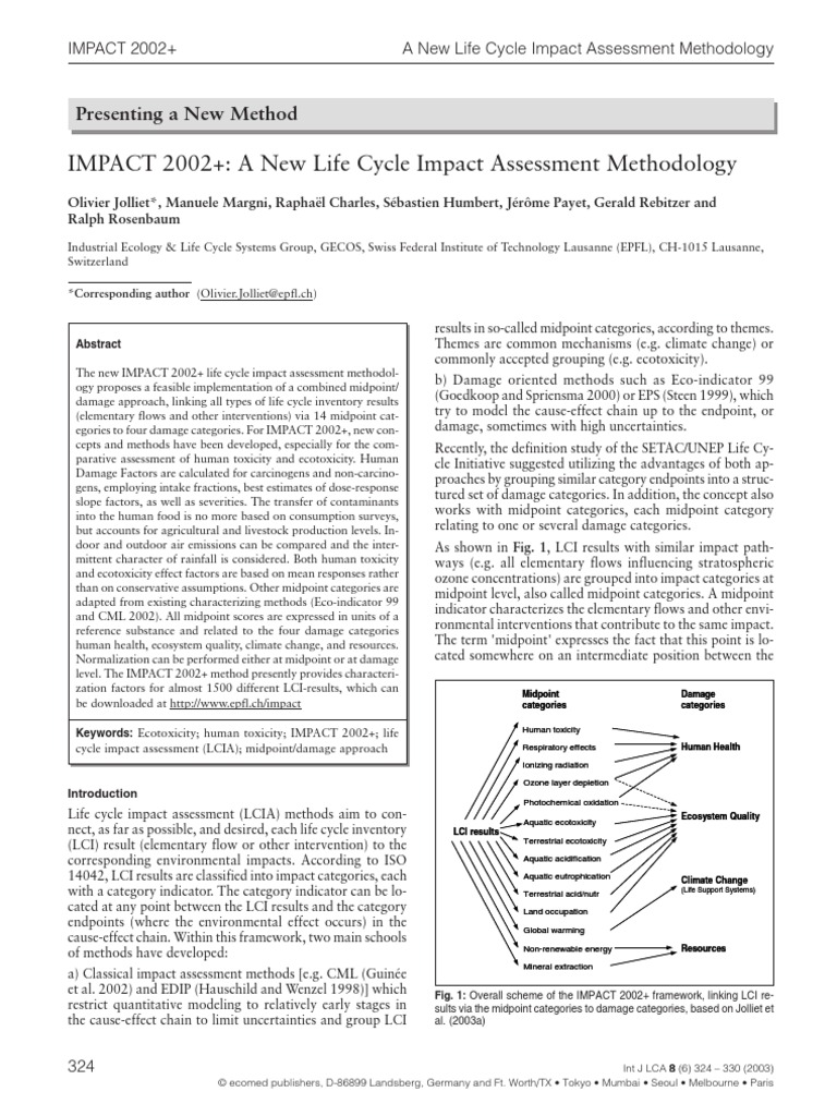 IMPACT 2002+ - A New Life Cycle Impact Assessment Methodology | PDF ...