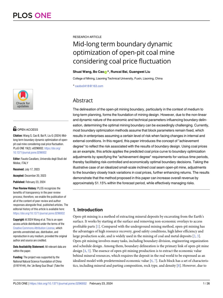 Dynamic Optimization of Open-Pit Coal Mine | PDF | Mining | Risk