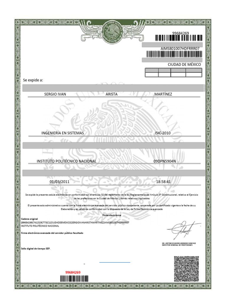 Cedula Ing. Sistemas Ipn Sergio Ivan Arista Martinez | PDF | México