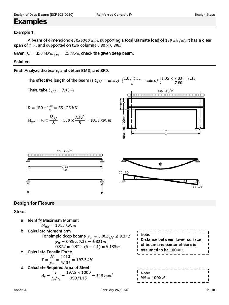 Deep Beam Design Steps and Examples | PDF | Beam (Structure ...