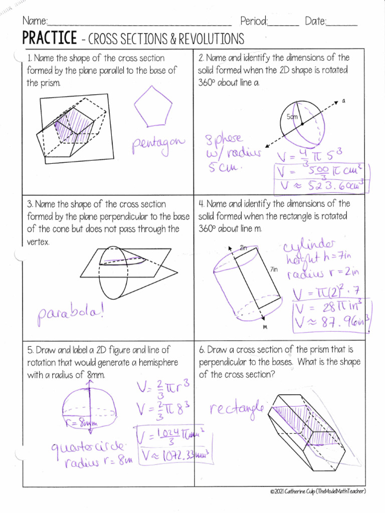 ANSWERS To A116b Cross Sections and Rotational Figures PRACTICE | PDF | Euclid | Mathematical ...