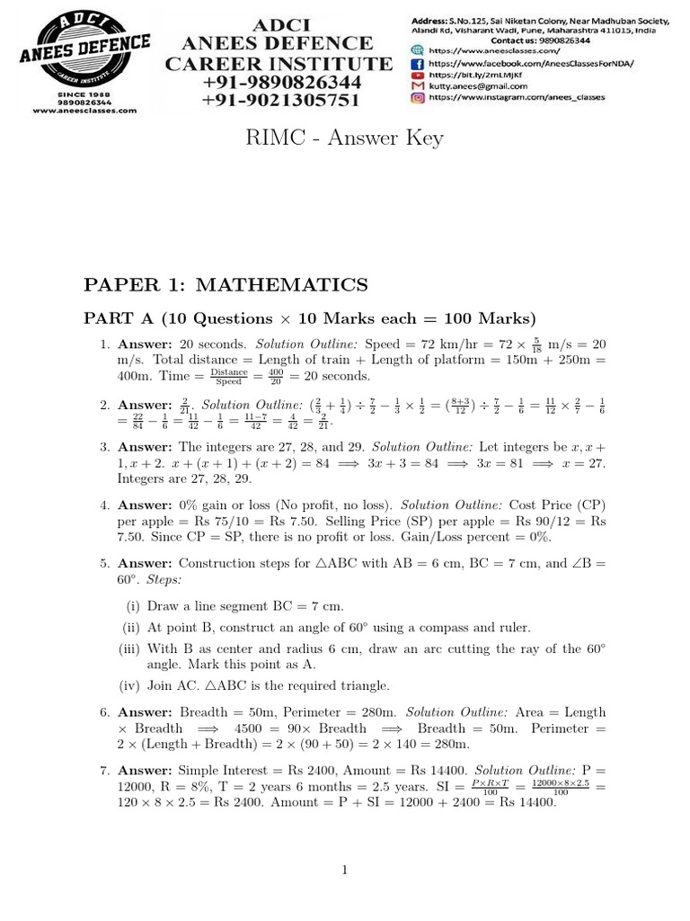 RIMC Answer Key: June 2025 Papers | PDF | Himalayas | Length