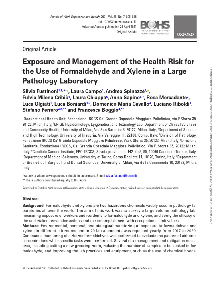Health Risks of Formaldehyde in Labs | PDF | Formaldehyde | Carcinogen