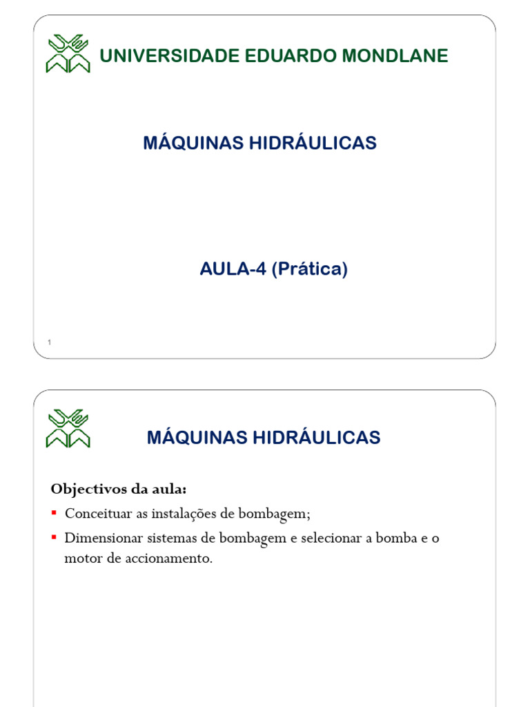 Aula 4 - Sistemas de Bombagem - Pratica - Modo de Compatibilidade | PDF | Bomba | Mecânica Clássica