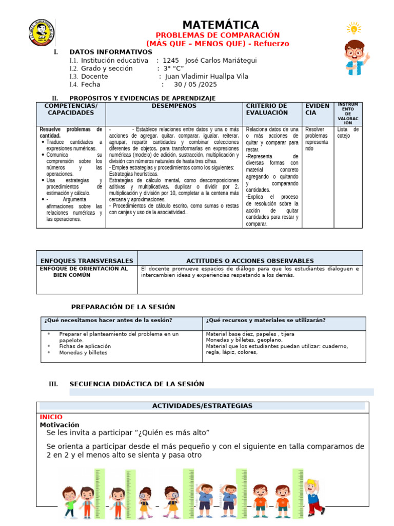 03 Matematica Problemas de Comparación Mas Que - Menos Que - Refuerzo ...