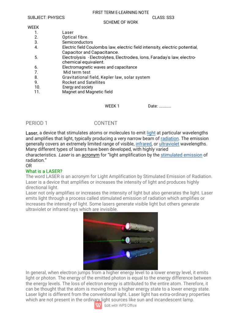 Phy 1st Term Note | PDF | Quantum Optics | Laser