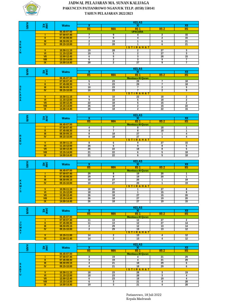 Jadwal Ma Sunan Kalijaga 2023 2024 Simpatika | PDF