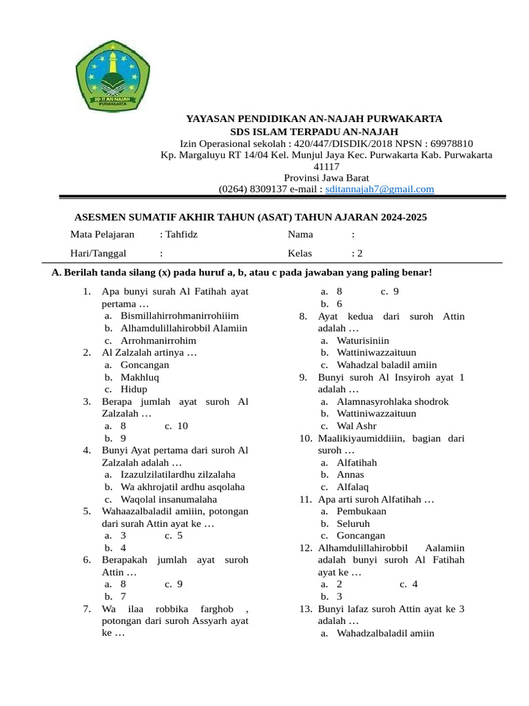 Asat Kelas 2 2025 | PDF