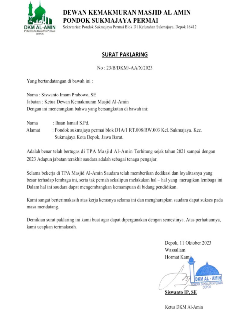 Contoh Surat paklaring | PDF