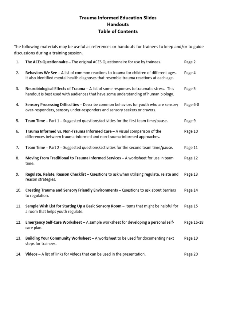 Being Trauma Informed Responsive Handouts | PDF | Psychological Trauma ...