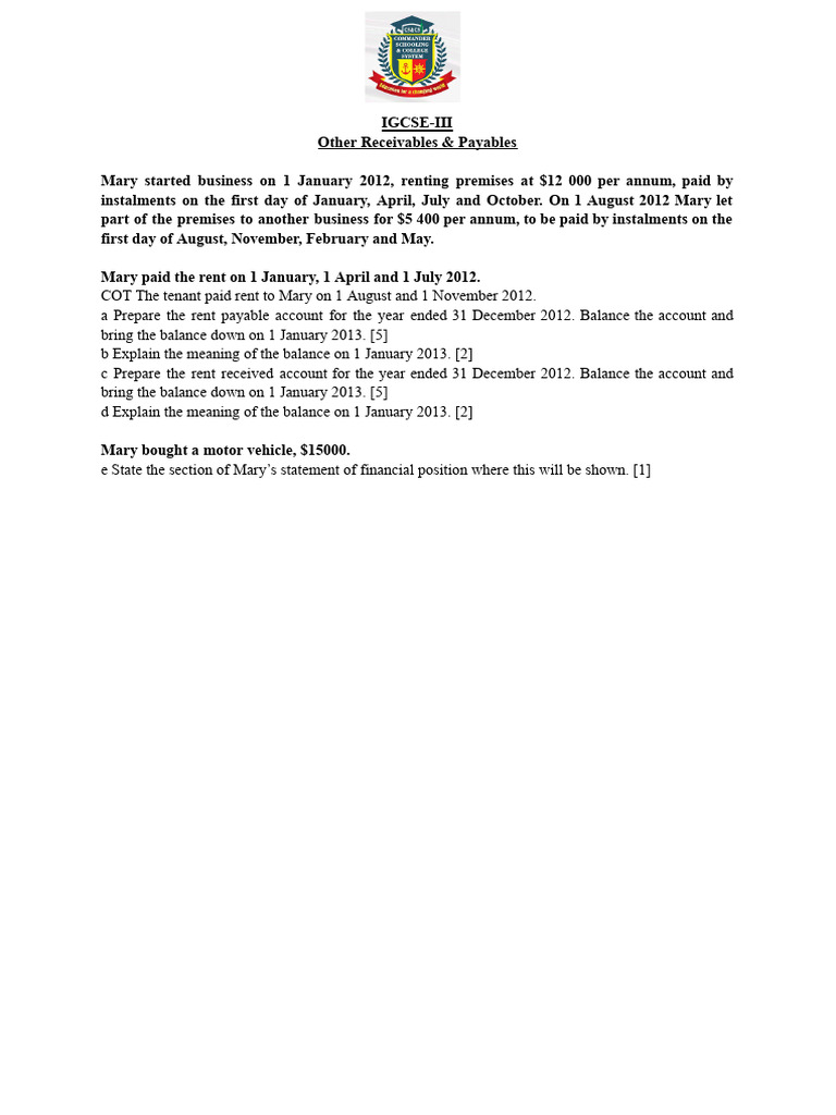 Other Receivables & Payables Worksheet 2 | PDF