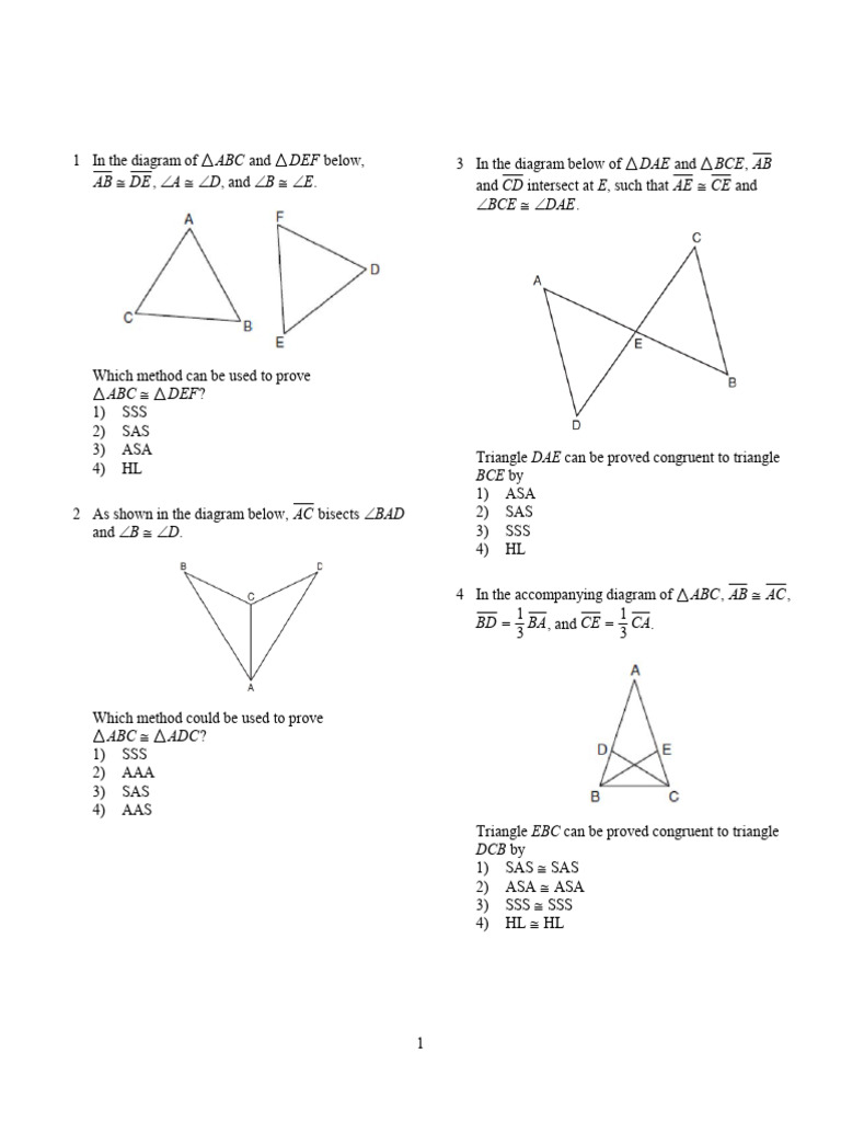 Curriculum Review Congruent Triangles CW | PDF | Euclidean Plane ...