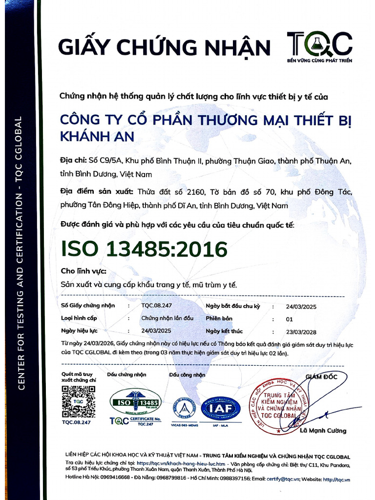 Chứng Nhận Chất Lượng ISO 2025-2028 | PDF