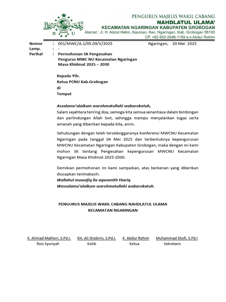 Permohonan SK MWC | PDF