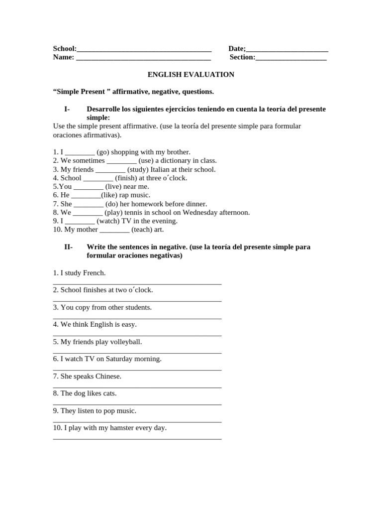 Ejercicios Presente Simple | PDF | Chess Theory