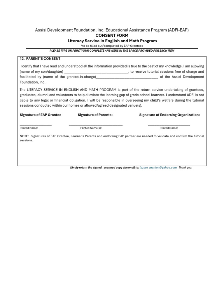 Parents Tutorial Consent Form | PDF