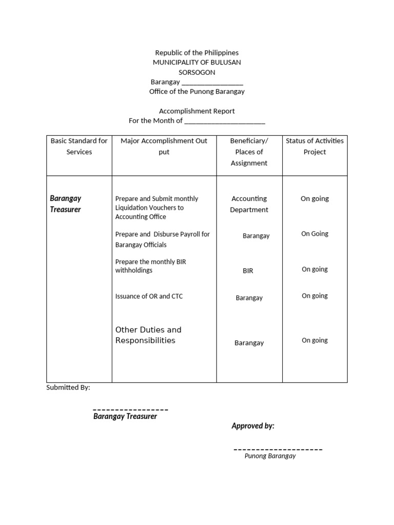 Accomplishment Report Barangay - Copy | PDF | Medical Specialties