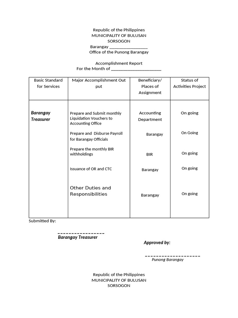 Accomplishment Report Barangay | PDF