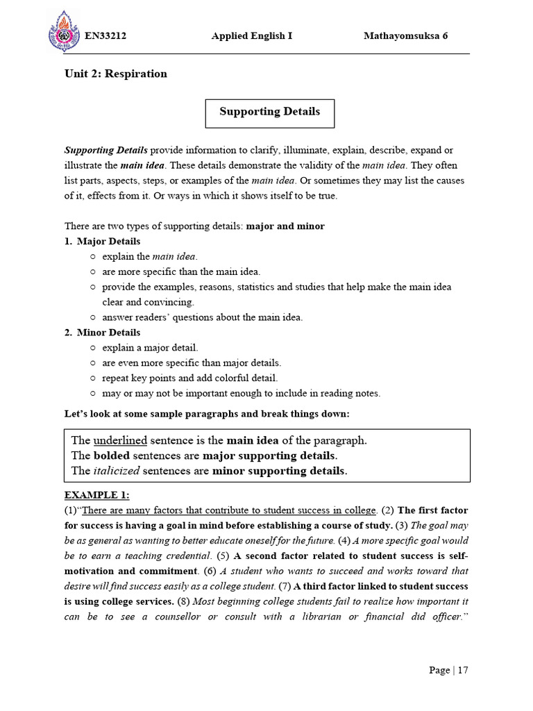 Unit 2 Supporting Details 2568 | PDF | Breathing | Respiratory System