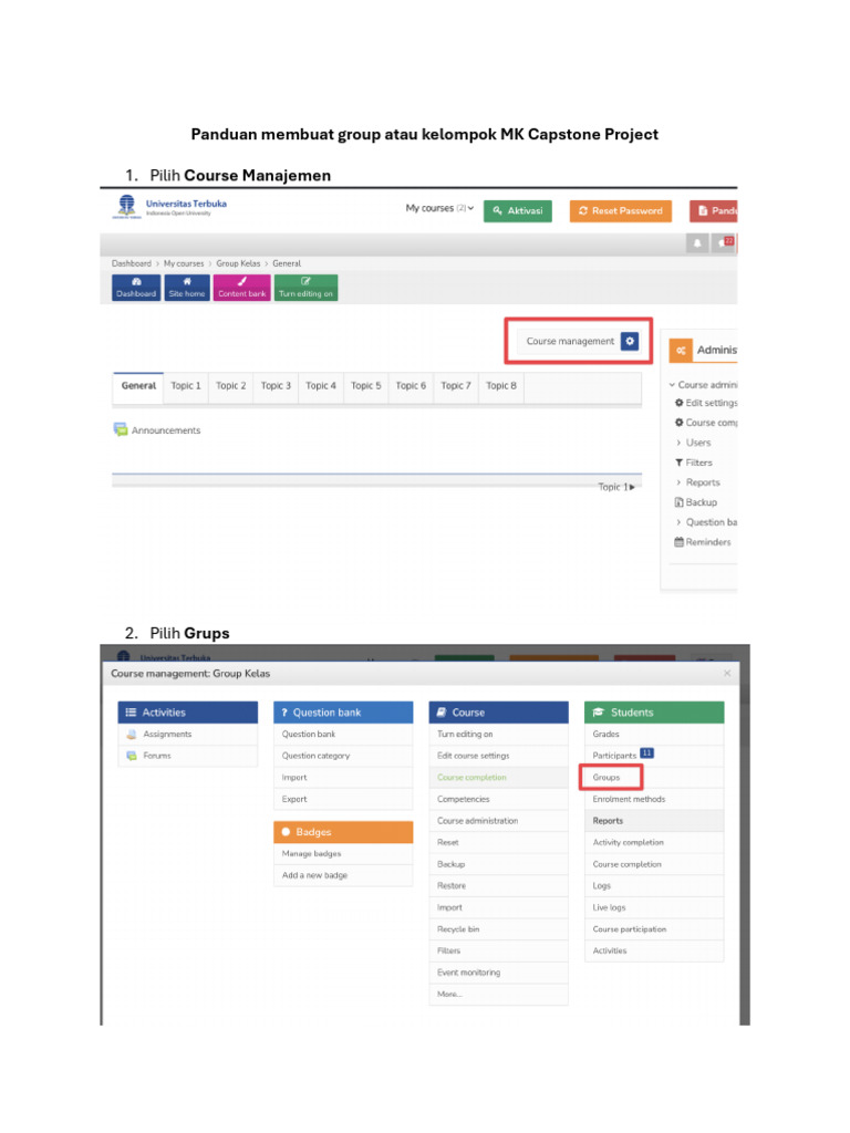 Panduan Membuat Grup Pada Elearning | PDF