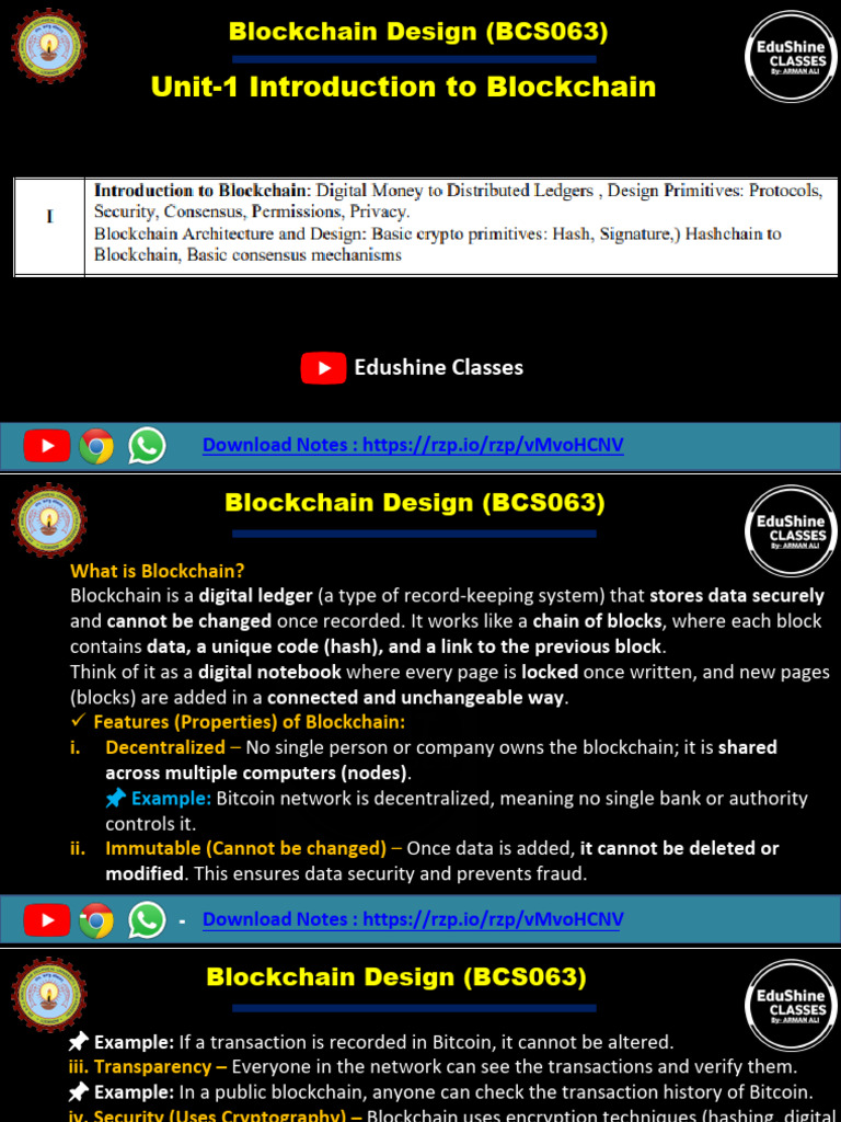 Blockchain Architecture Design All Unit Easy Notes (Edushine Classes ...