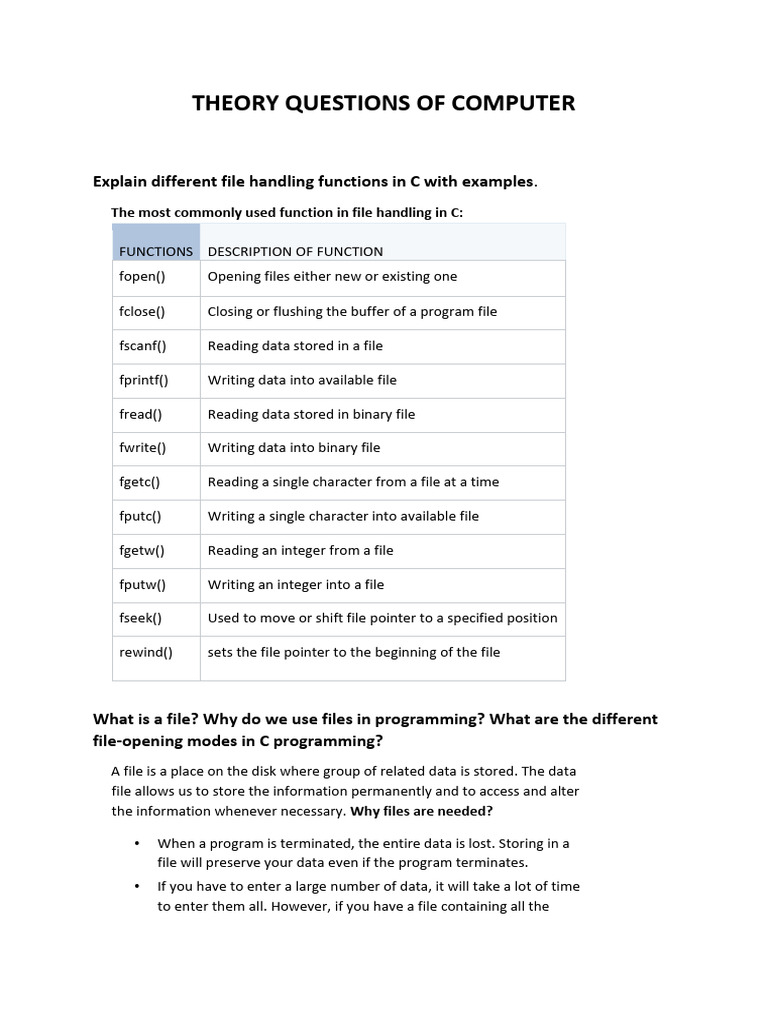 Theory Questions of Computer | PDF | Pointer (Computer Programming) | Parameter (Computer ...