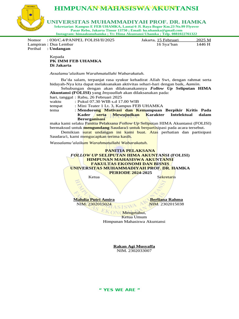 Undangan FOLISI HIMA Akuntansi UHAMKA | PDF