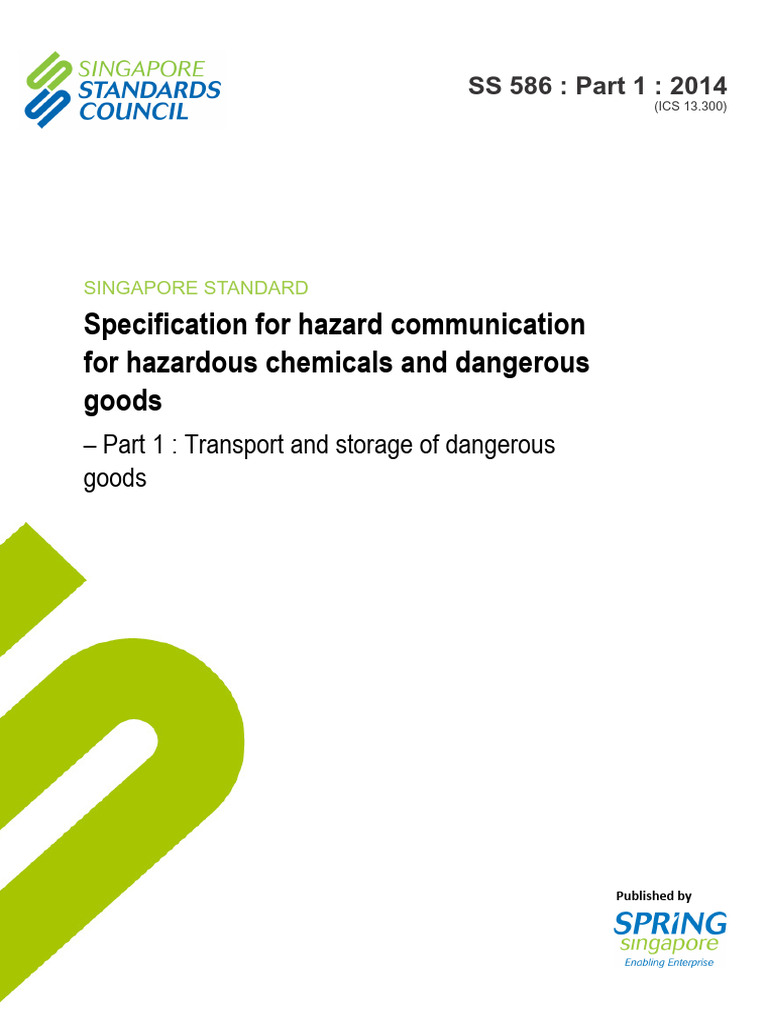 SS 586 Part 1 2014 Hazard Communication For Hazardous Chemicals and ...