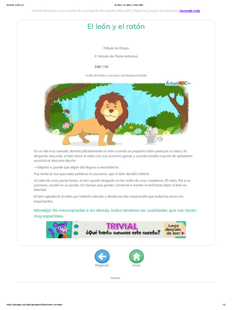 Fábula: El León y el Ratón | PDF